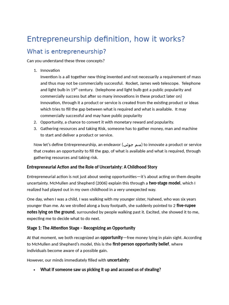 Stage Two of the McMullen-Shepherd Model | PDF | Entrepreneurship | Risk