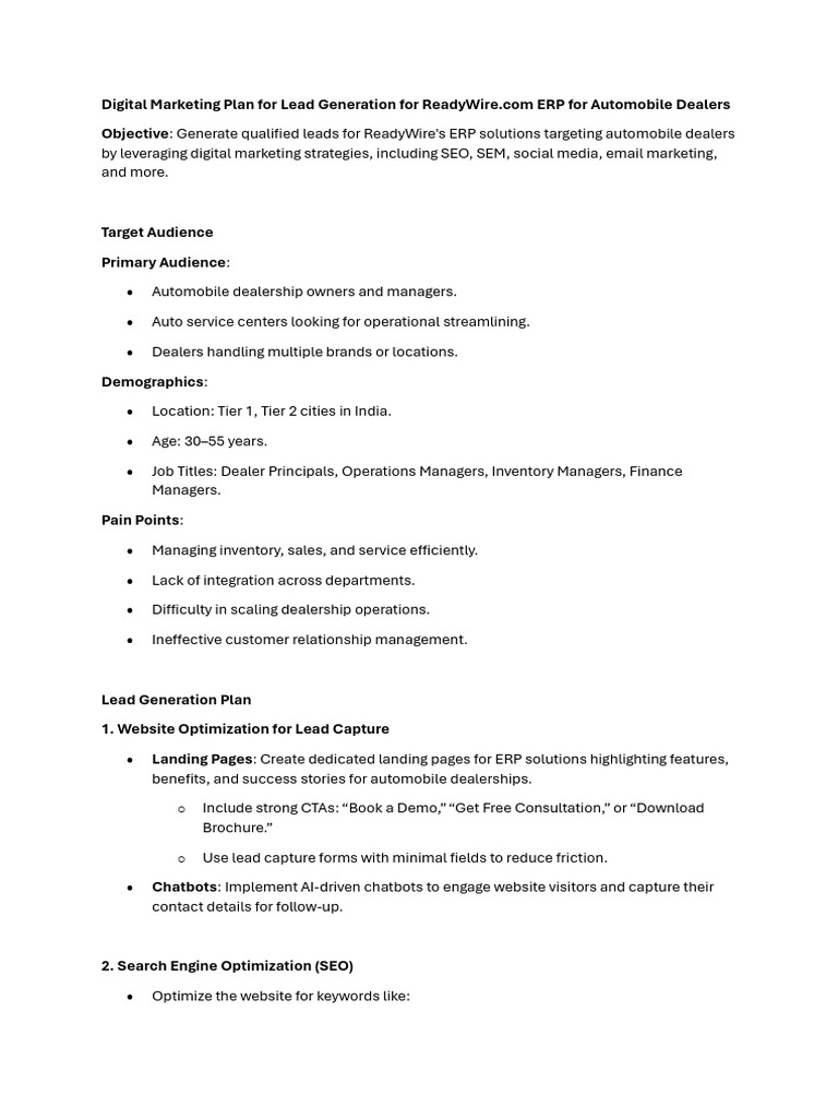 Small Marketing Plan As Requested by Readyerp | PDF | Customer ...