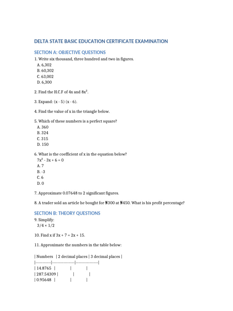 BECE Mathematics Practice Questions | PDF