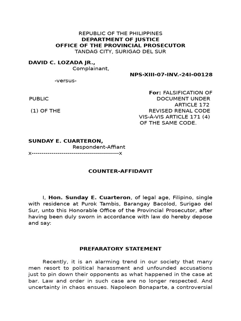 Counter-Affidavit in Falsification Case | PDF | Affidavit | Standing (Law)