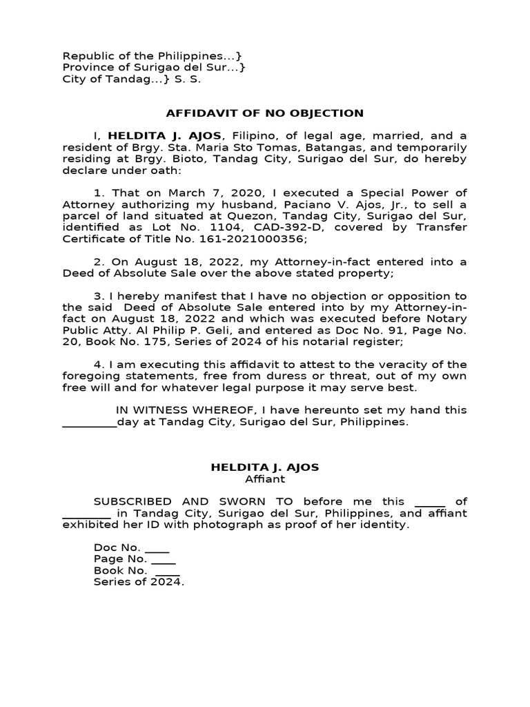 Affidavit of No Objection-Ajos to Water District | PDF