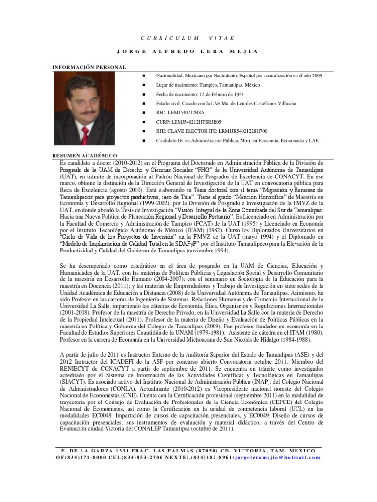 Curriculum Vitae de Jorge Lera Mejía | PDF | Universidad | Academia