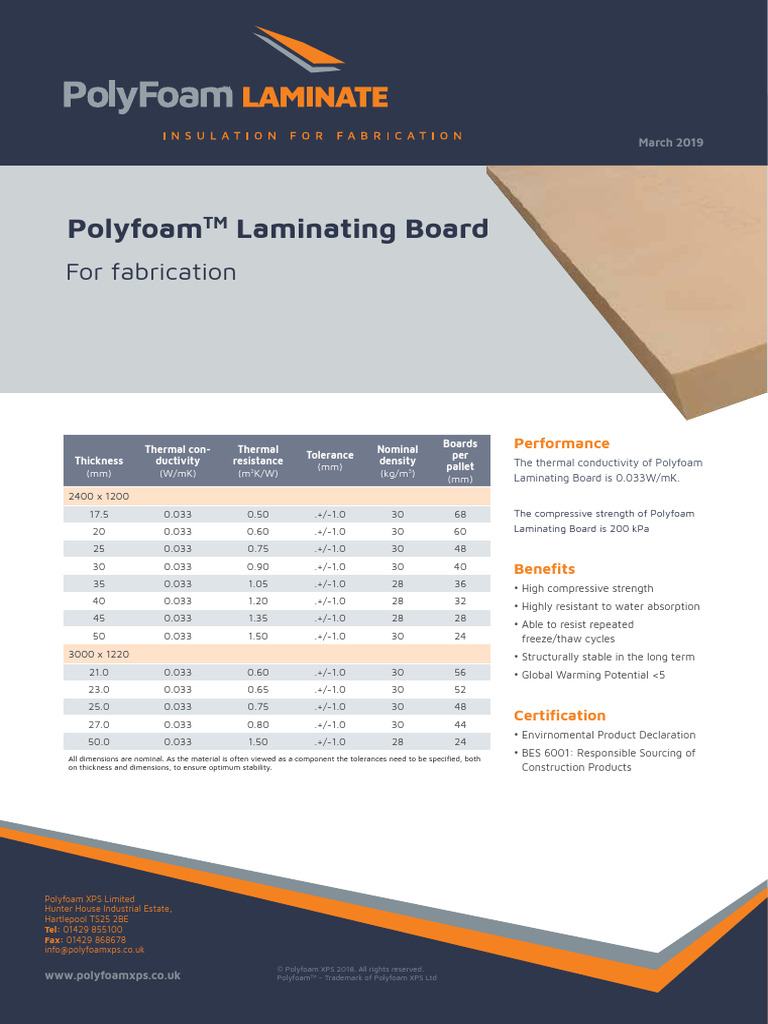 Polyfoam Laminating Board Datasheet | PDF | Mechanical Engineering | Physical Sciences