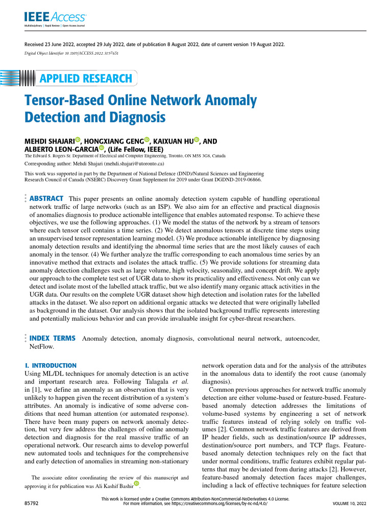Tensor-Based Online Network Anomaly Detection and Diagnosis | PDF | Internet Protocol Suite ...
