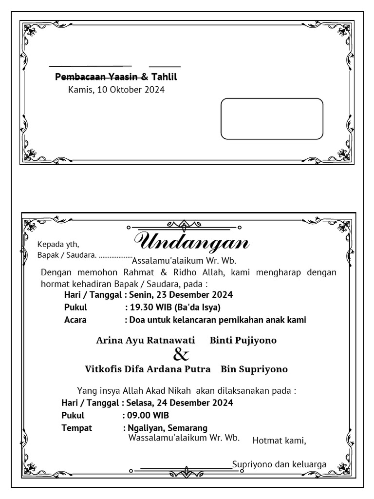 Putih Hitam Minimalis Klasik Undangan Yasin Dan Tahlil | PDF