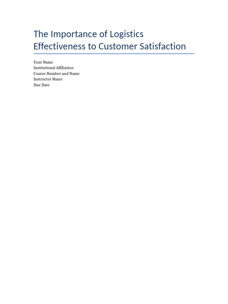 Logistics Effectiveness & Customer Satisfaction | PDF | Logistics ...