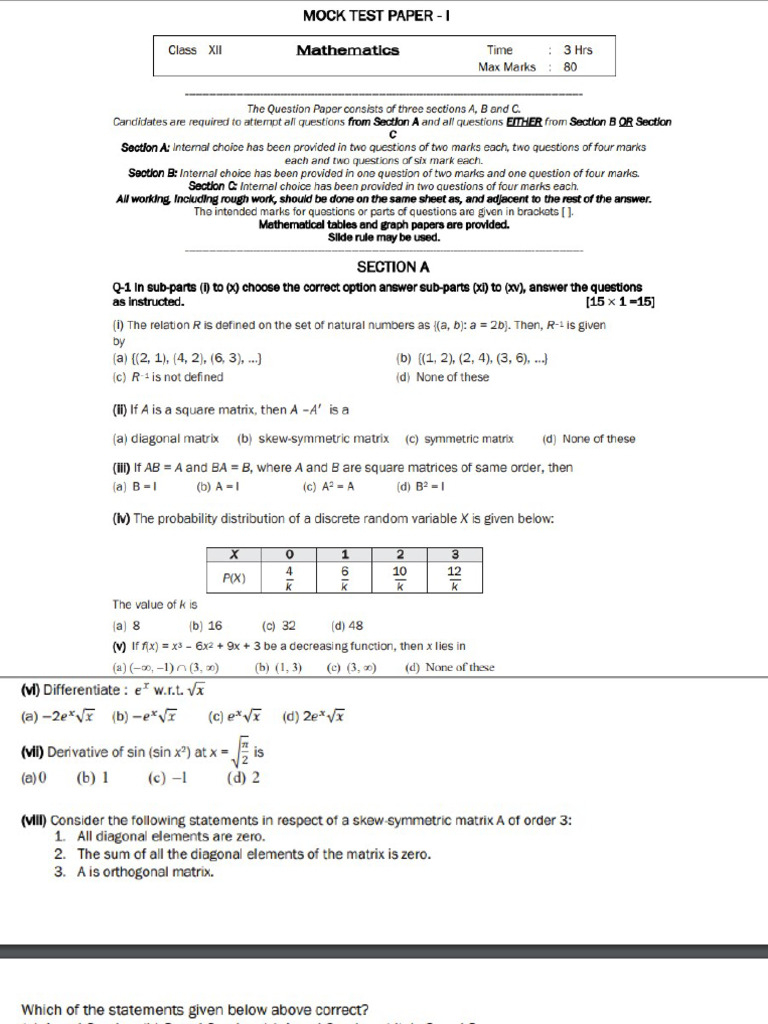 Mock Paper 1class 12 | PDF