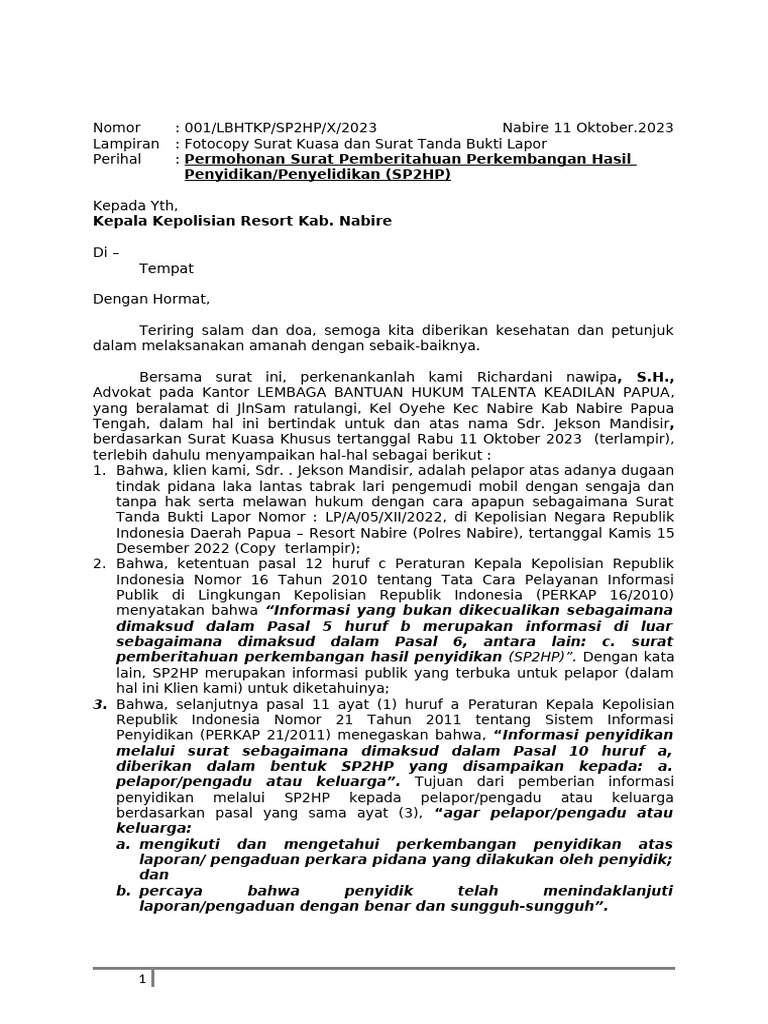 Permohonan SP2HP tabrak lari | PDF