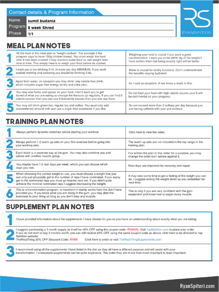 8-Week Shred Meal and Workout Plan | PDF | Foods | Weight Training