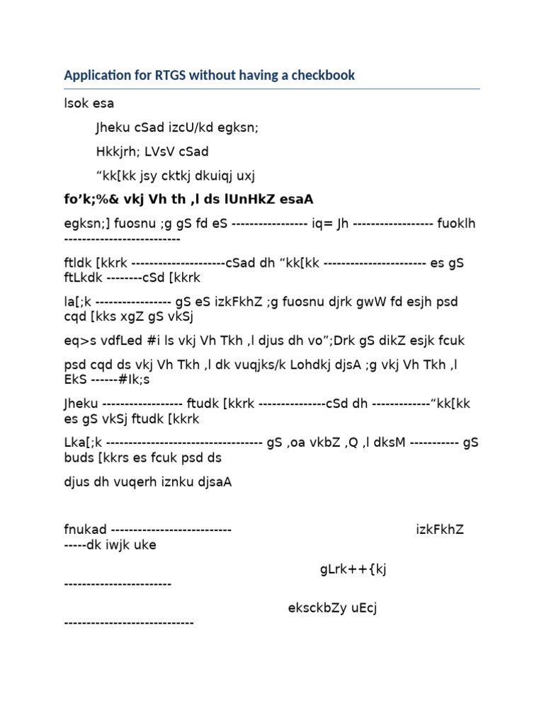Application For RTGS Without Having A Checkbook | PDF