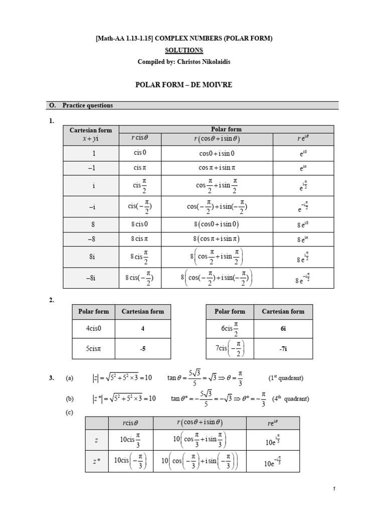 (Math-AA 1.13-1.15) COMPLEX NUMBERS (POLAR FORM) - Solutions | PDF ...