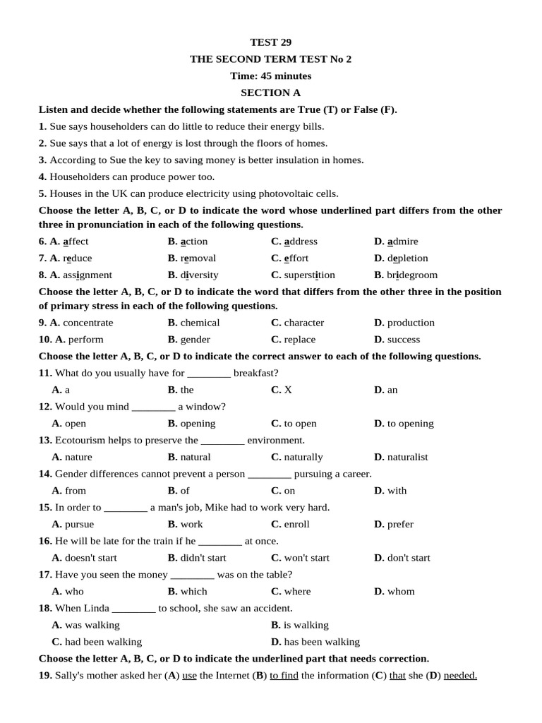 Second Term Test No. 2: Listening & Grammar | PDF | Earth Sciences ...