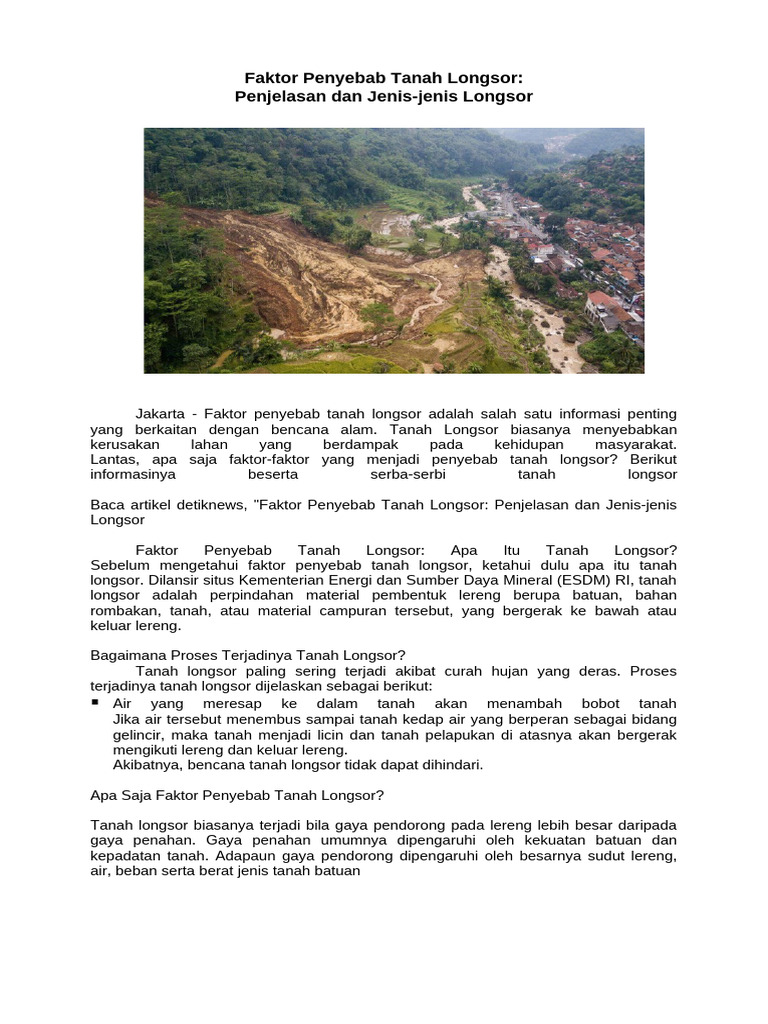 Faktor Penyebab Tanah Longsor | PDF
