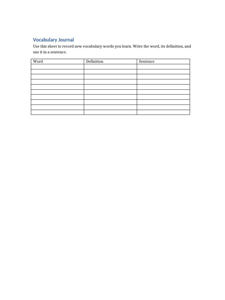 Vocabulary Journal Template | PDF