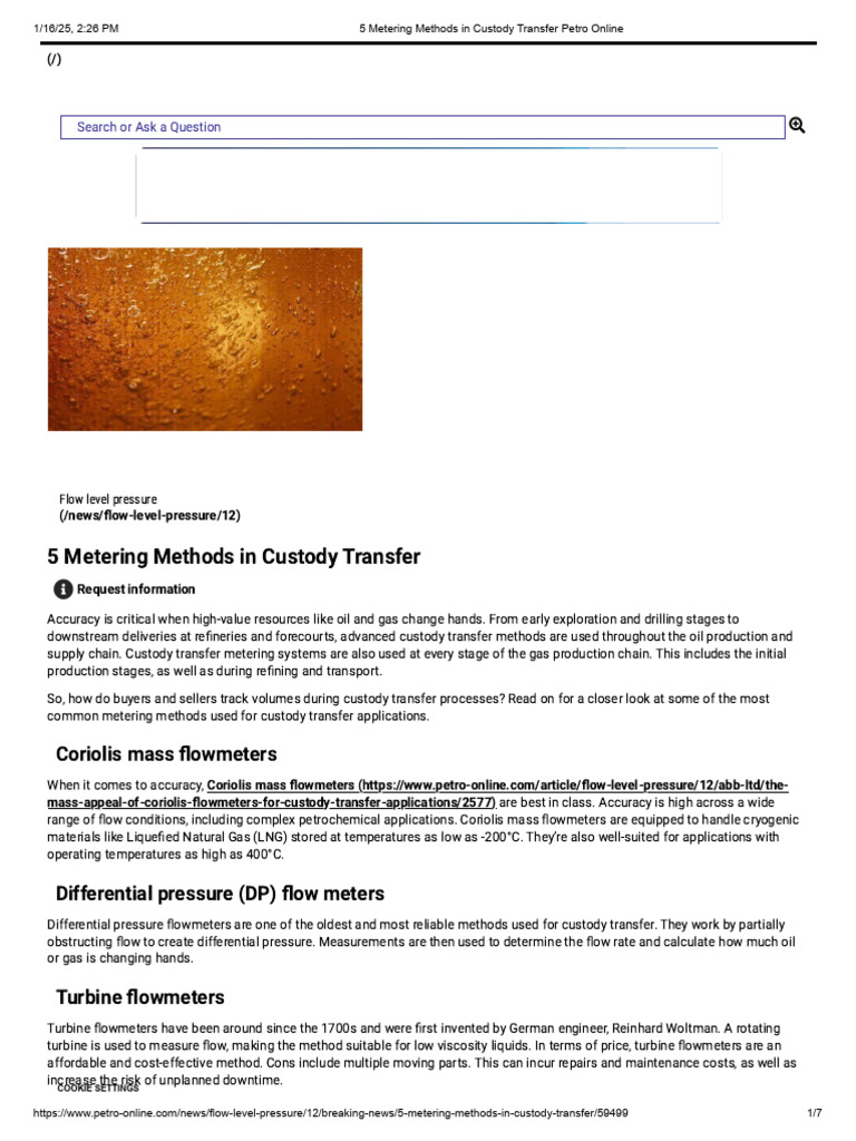 5 Custody Transfer Metering Methods | PDF | Flow Measurement | Liquids