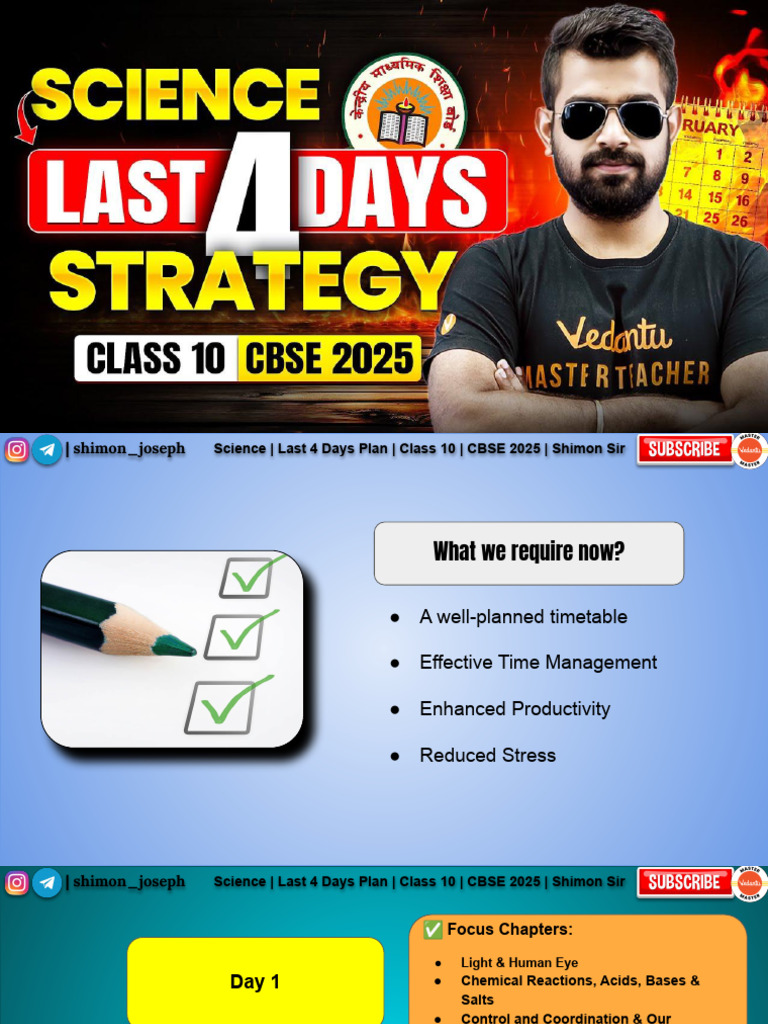 Last 4 Days Science Study Plan CBSE 2025 | PDF | Chemical Substances | Chemical Reactions