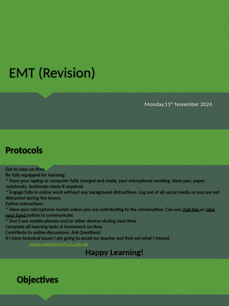 EMT Class Protocols and Momentum Concepts | PDF