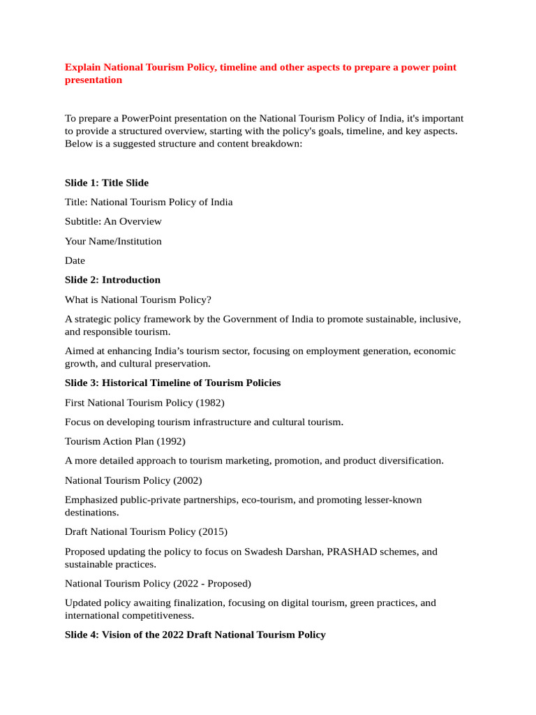 Explain National Tourism Policy | PDF | Tourism | Sustainability