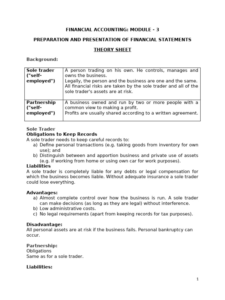 Financial Statements for Sole Traders & Partnerships | PDF | Expense ...