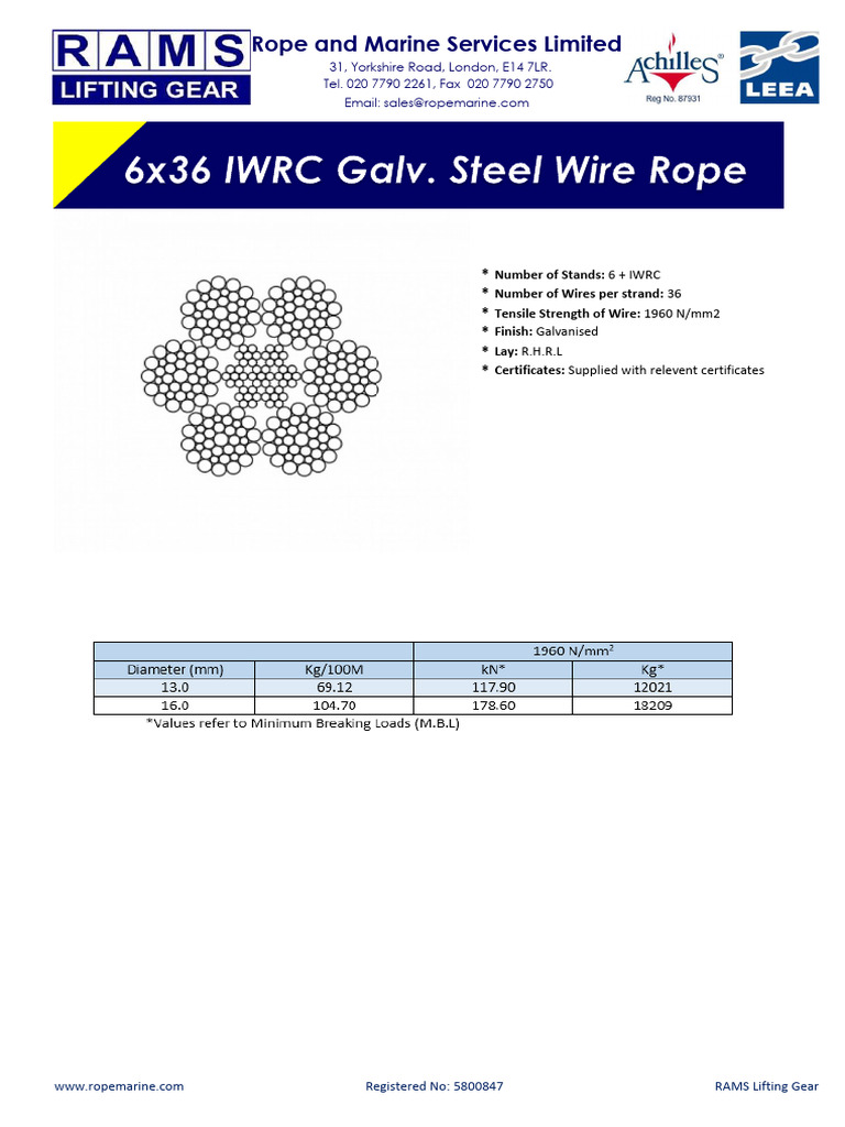 6x36 IWRC Galv. Steel Wire Rope | PDF
