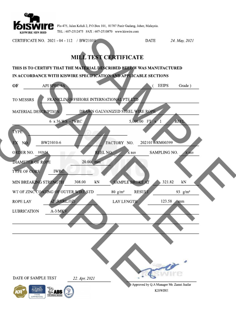 20MM WIRE - KISWIRE Brand NR.20-8 (BPN) - Sample | PDF