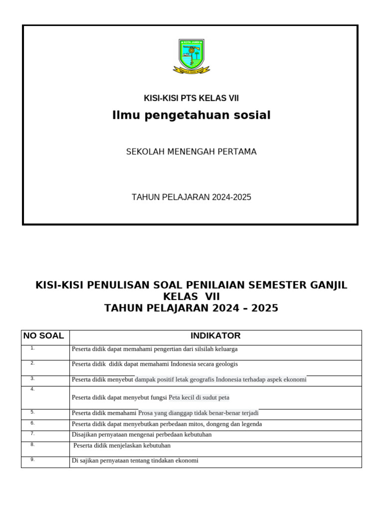 Kisi-Kisi Ips Kelas 7 | PDF