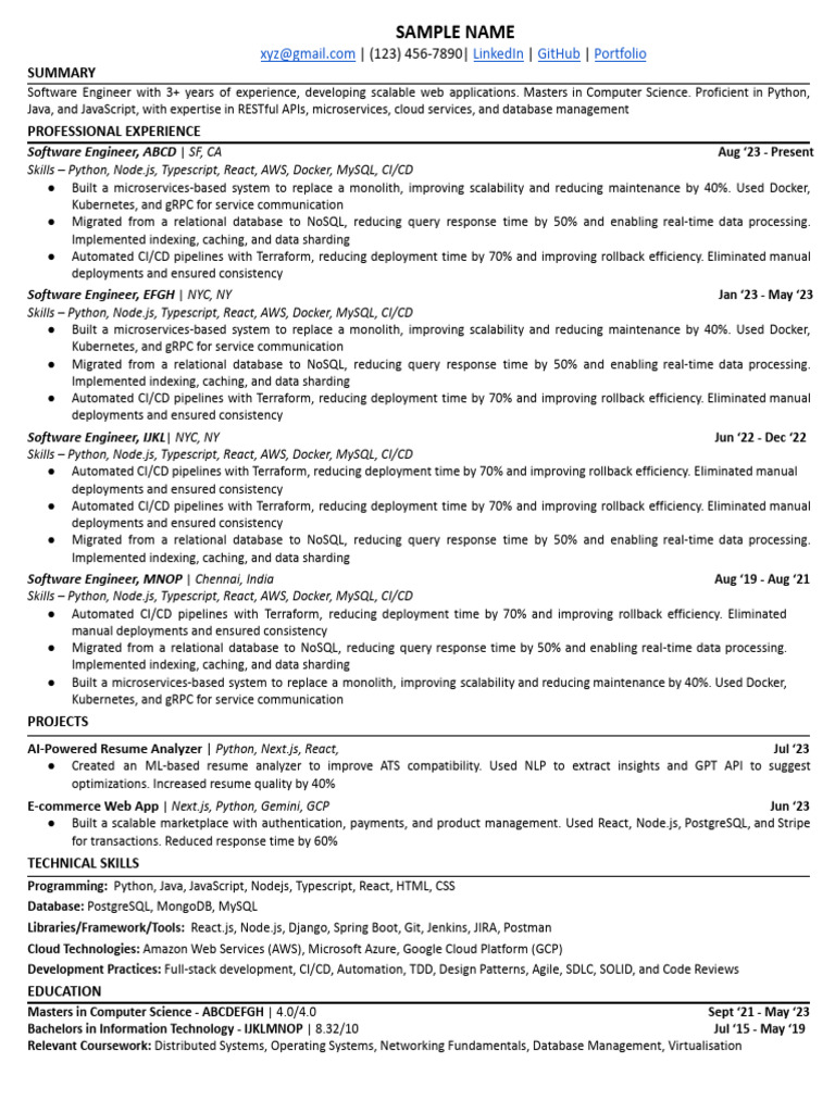 Sample - Resume - Format For Data Analytics | PDF | My Sql | Computing