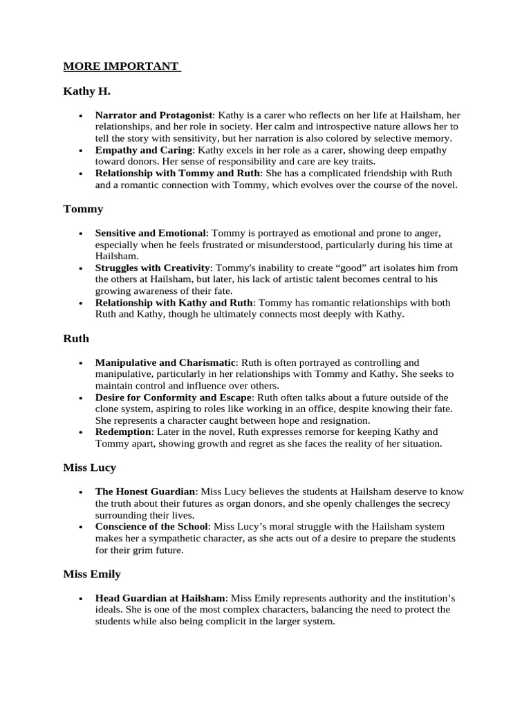 Key Characters in Never Let Me Go | PDF | Psychology