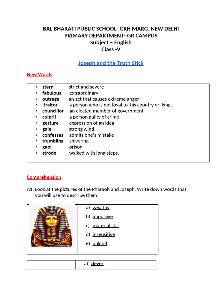 (Solved) Joseph and The Truth Stick | PDF