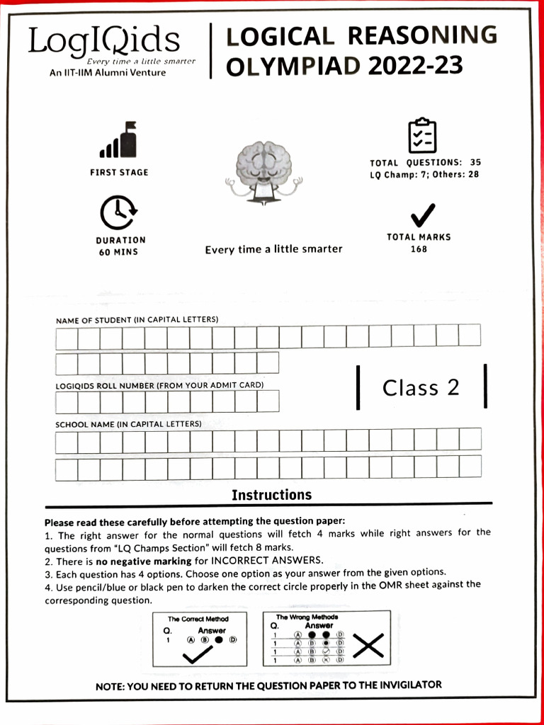 LogiQids Class 2 Olympiad Paper | PDF