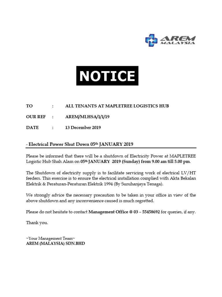 026 - Notice - Electric Shutdown | PDF