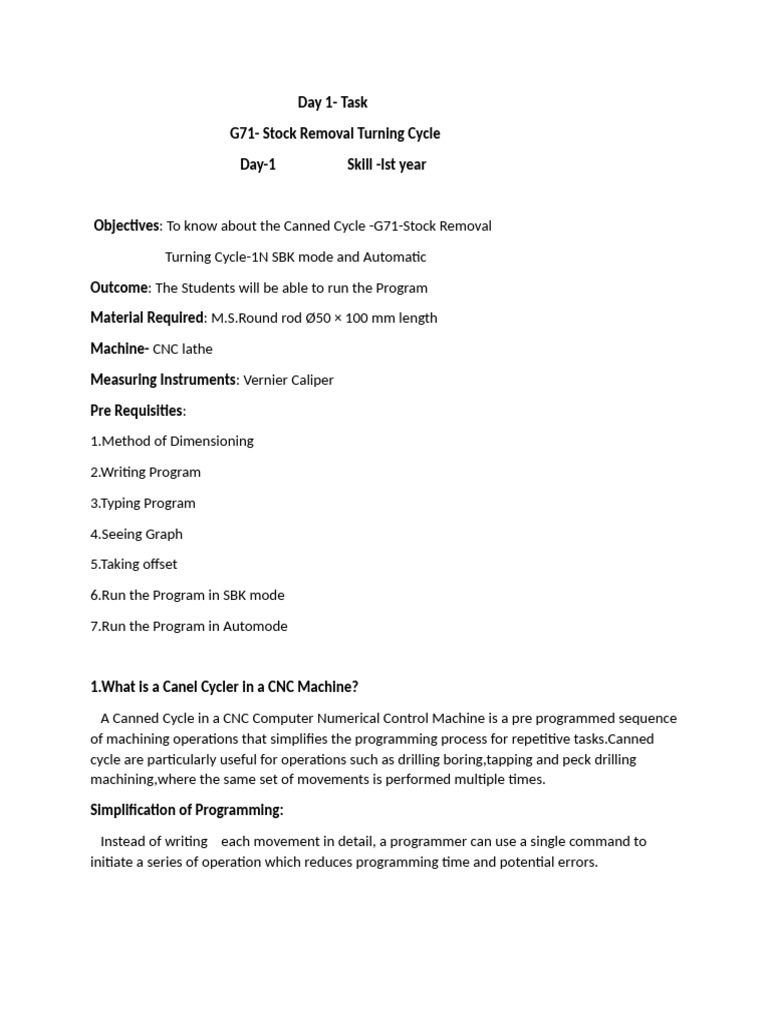 G71 STOCK REMOVAL CYCLE | PDF | Numerical Control