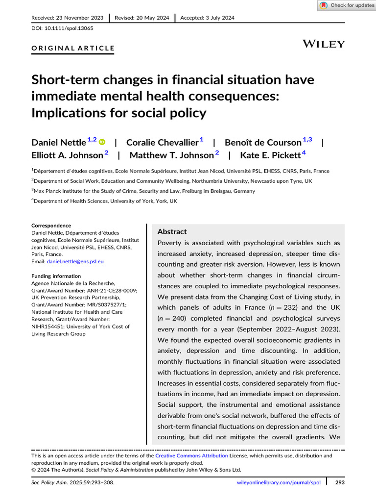 Financial Changes and Mental Health Impact | PDF | Cost Of Living ...