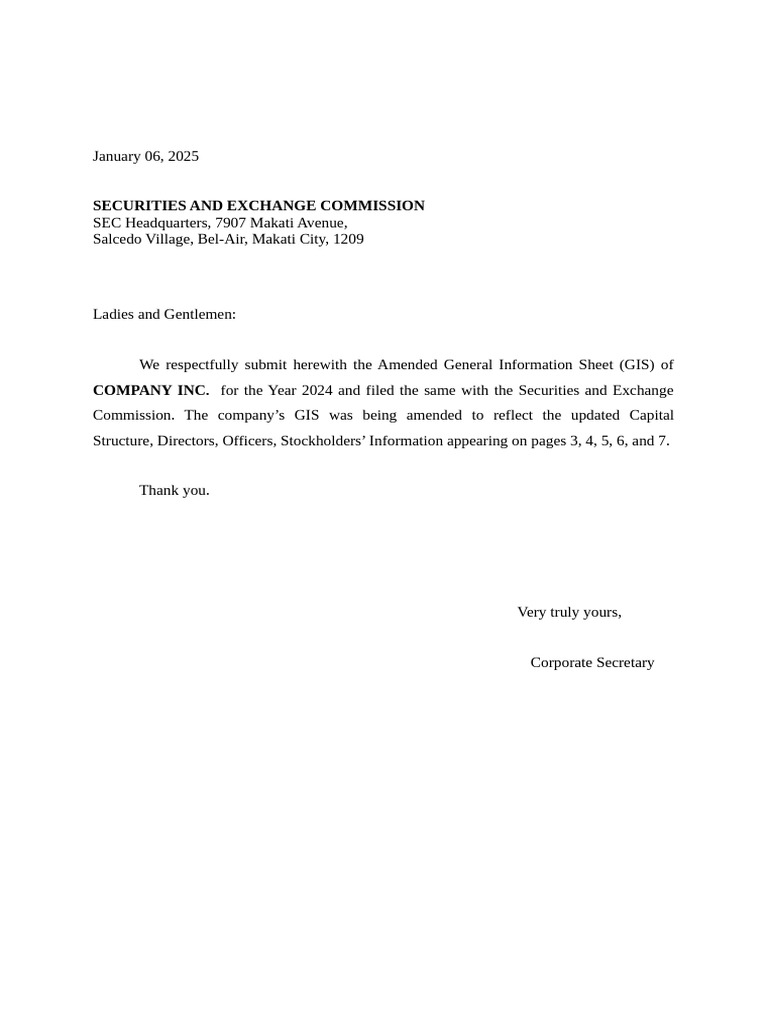 Cover Letter For Amended GIS | PDF