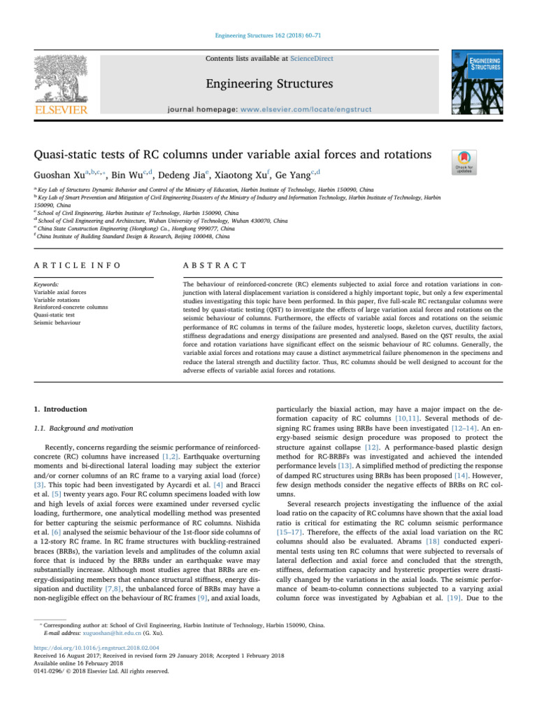 Quasi-Static Tests of RC Columns Under Variable Axial Forces and ...