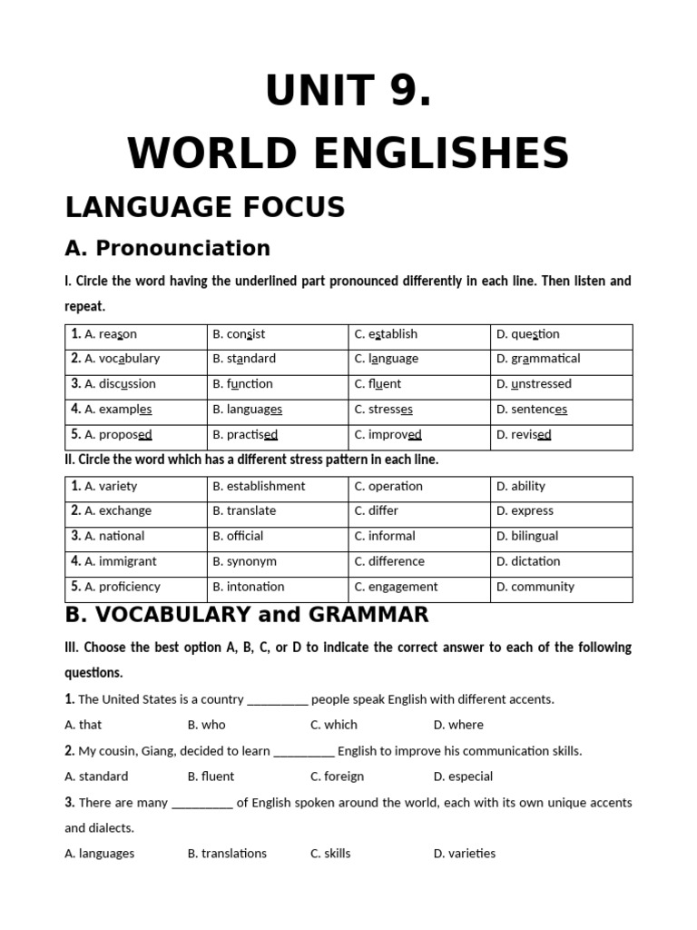 Bài Tập Ptnl Tiếng Anh 9 Chương Trình 2018 9. Unit 9. World Englishes | PDF | English Language ...