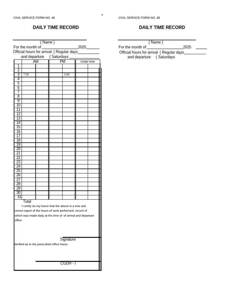 DTR Form | PDF