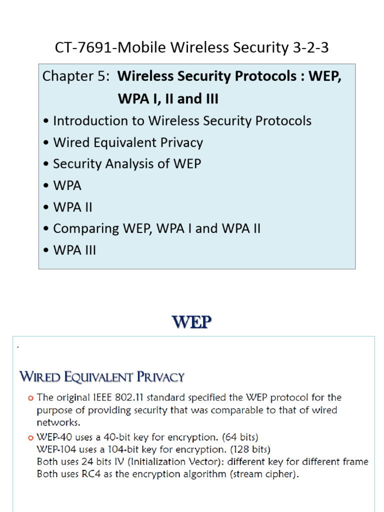 Chapter 5 - Wireless Security Protocols WEP, WPA I, II and III - Class ...