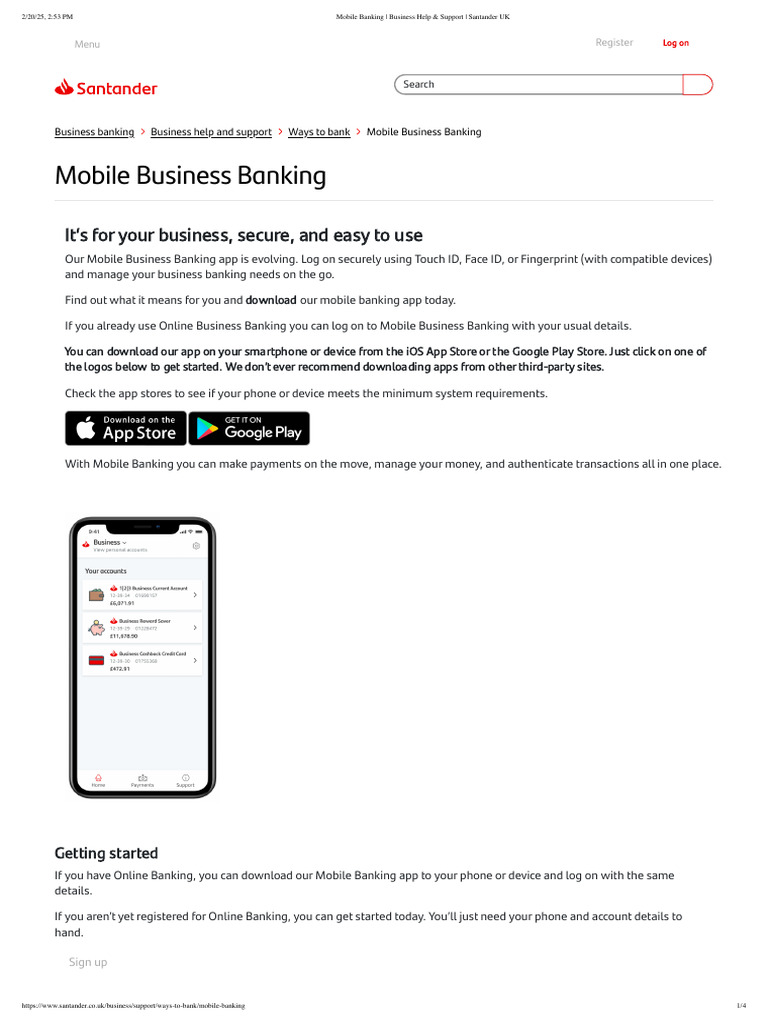 Mobile Banking - Business Help & Support - Santander UK | PDF | Mobile ...
