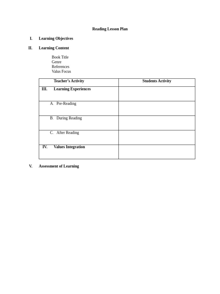 Reading Lesson Plan | PDF