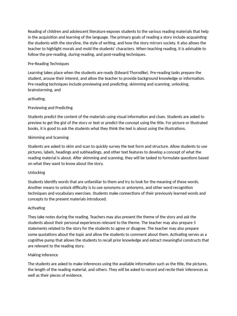 Reading of children and adolescent literature exposes students to the ...