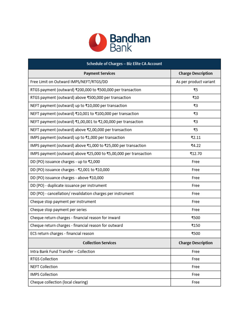 Biz Elite Current Account Schedule of Charges 010924 | PDF | Cheque ...