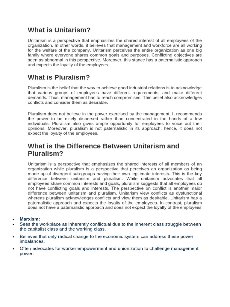 What Is Unitarism ER BBA VI | PDF | Pluralism (Political Philosophy ...