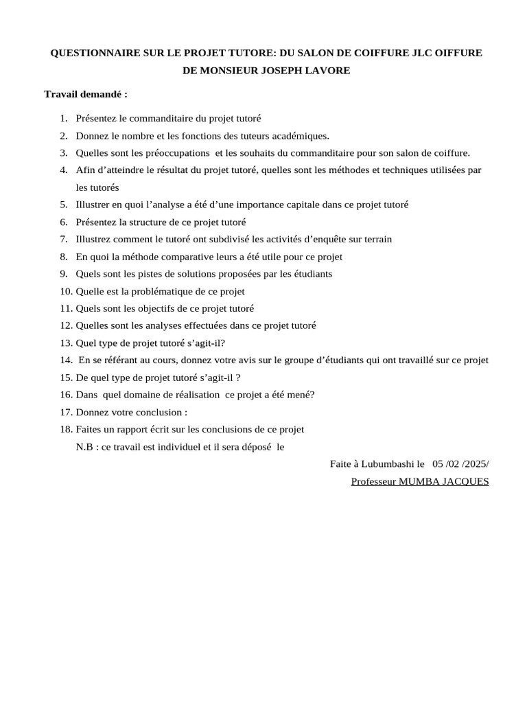 Conclusion du Questionnaire Projet Coiffure | PDF