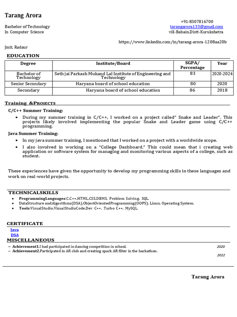 Tarang Arora - 1220314 - Cse (Btech) | PDF | Systems Engineering | Software Engineering