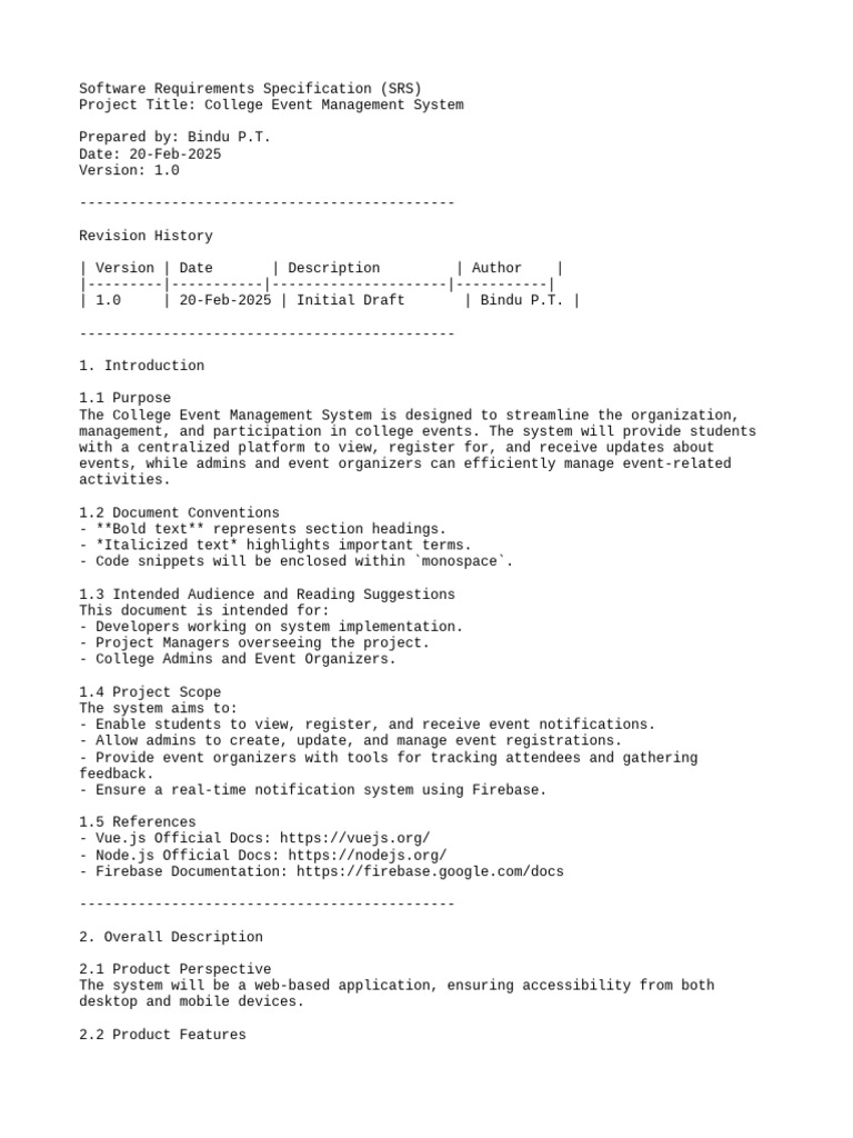 College Event Management SRS | PDF | Databases | User Interface