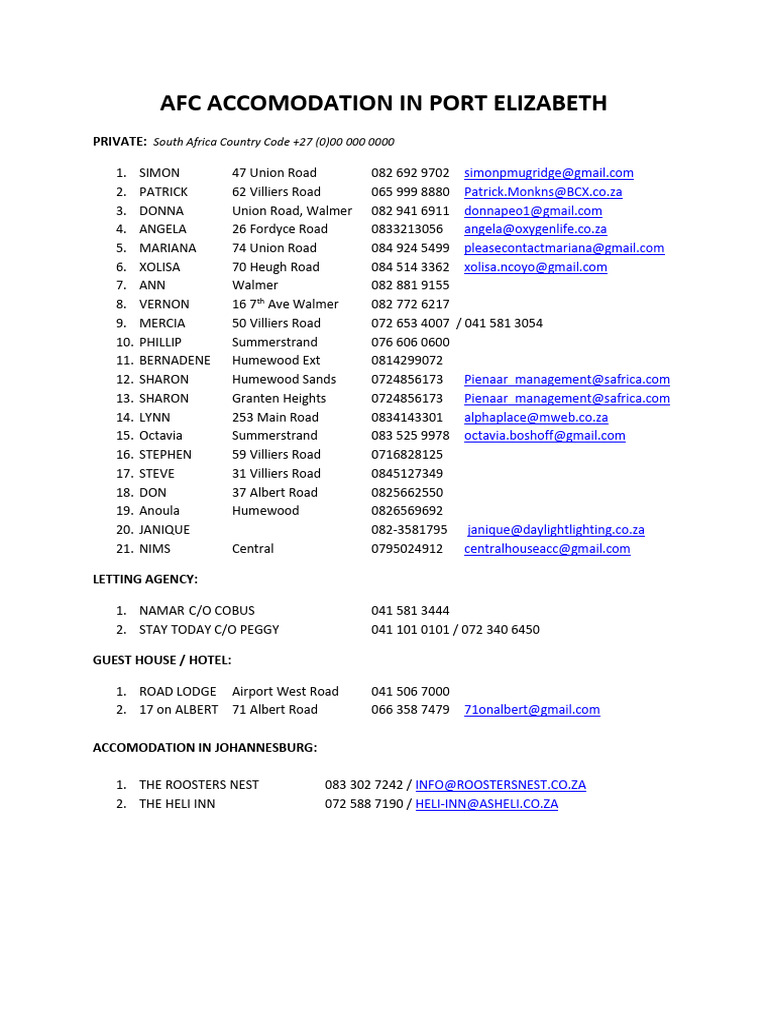 Accomodation in Port Elizabeth (Gqebera) | PDF