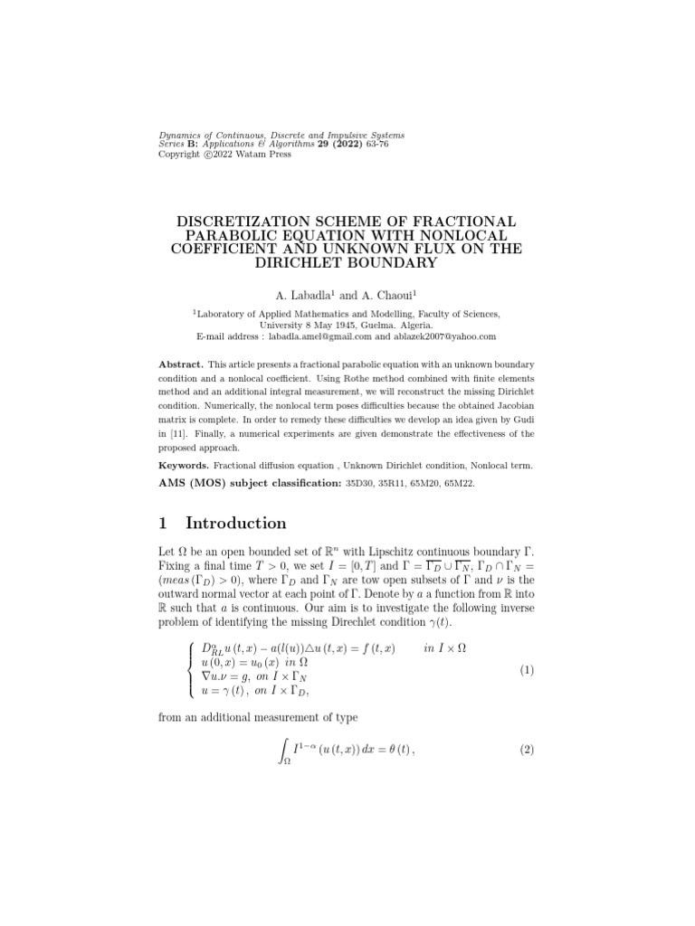chaoui DCDIS 2022 | PDF | Nonlinear System | Derivative