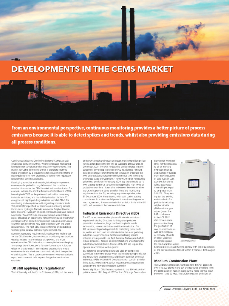 Developments in The CEMS Market | PDF | Air Pollution | Pollution