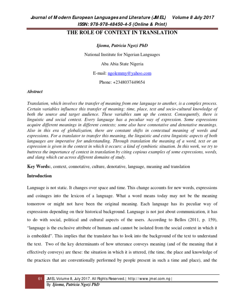 The Role of Context in Translation | PDF | Semantics | Translations